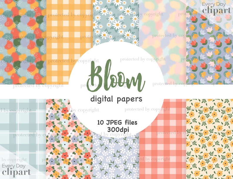 Spring Floral Digital Paper Pack: Tulip & Bloom Patterns (JPEG) - Etsy