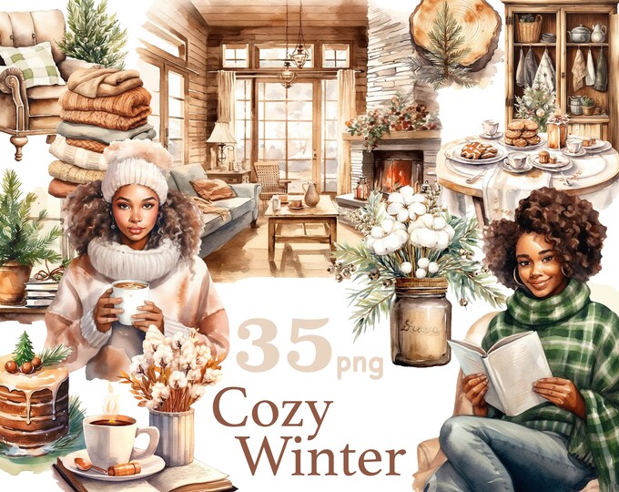 Cozy Winter Clipart Bundle: Reading Girl, Christmas Nooks (PNG) - Etsy ...
