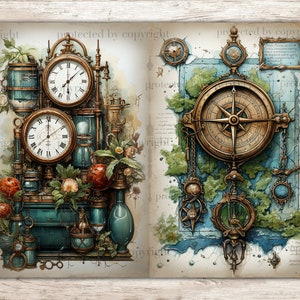 Alchemist Clocks Junk Journal Pages, Alchemist Shop Junk Journal, Retro ...