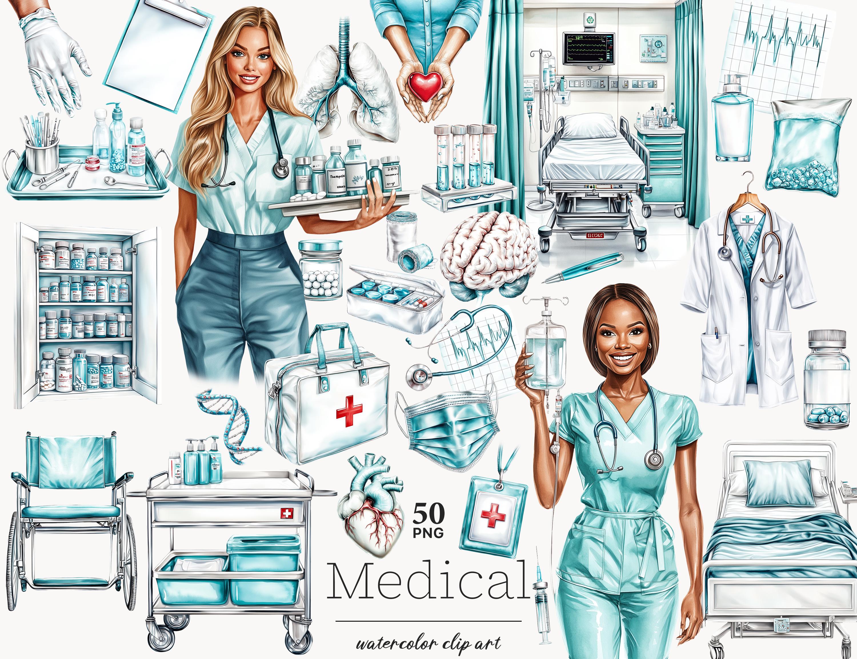 Medical Clipart Set - Nurse & Doctor PNG Illustrations With Healthcare ...
