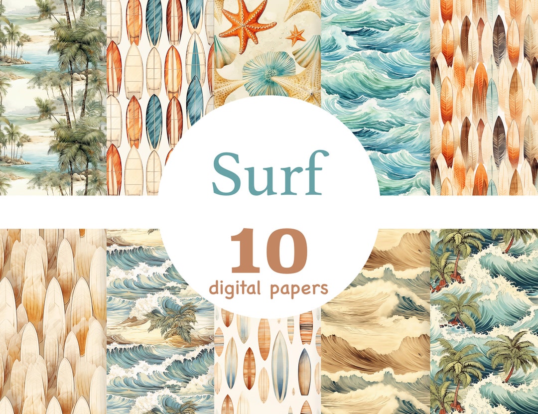 Surf Seamless Pattern: Beach Wave Digital Paper (10 JPEG Files) - Etsy
