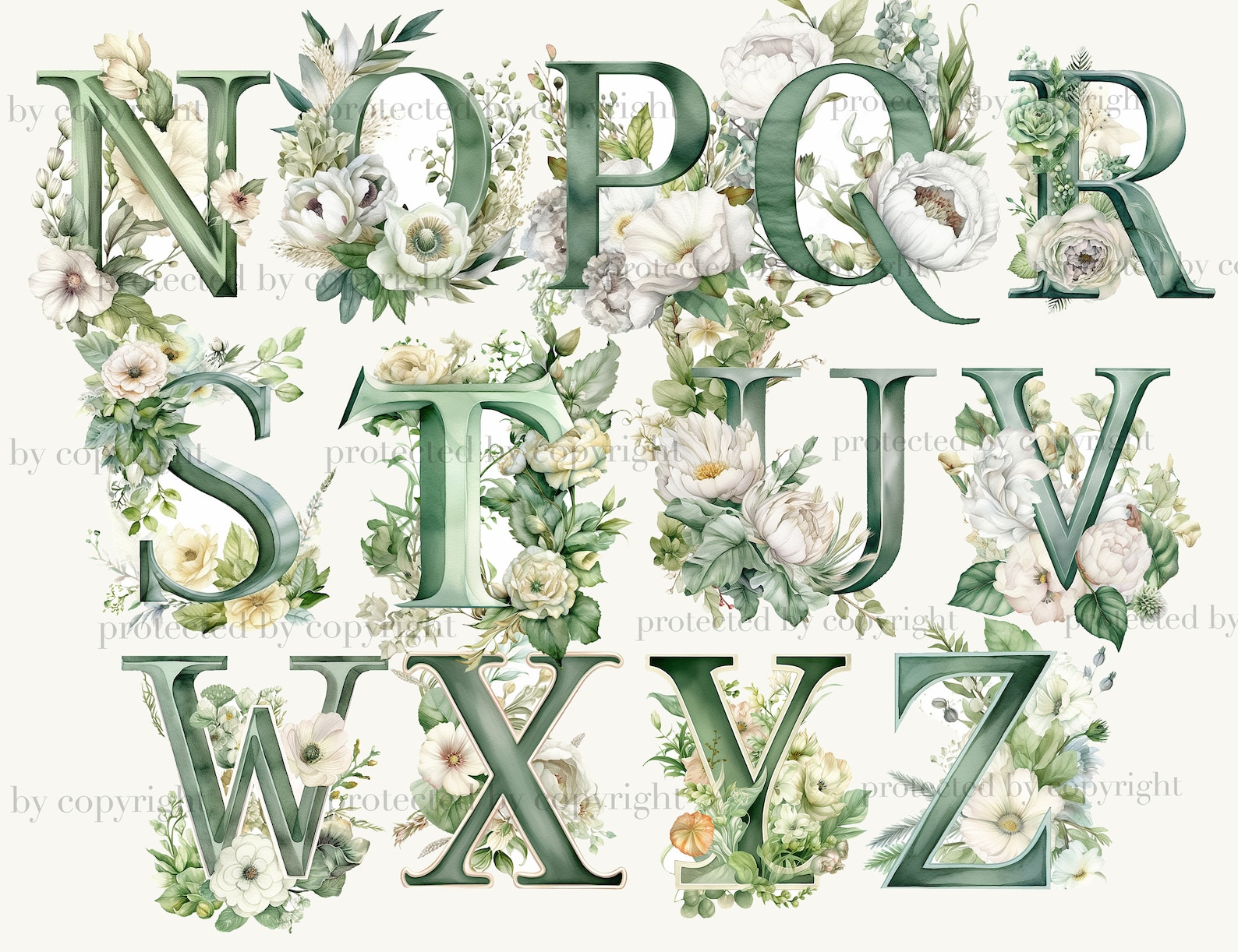 Greenery Alphabet Lettering and Numbers Clipart Watercolor - Etsy