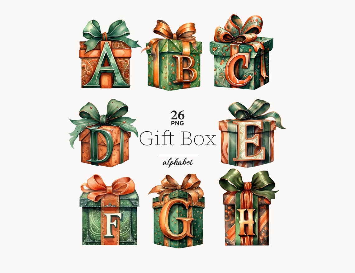 Birthday Gift Box Alphabet Clipart (PNG, PDF) - Etsy