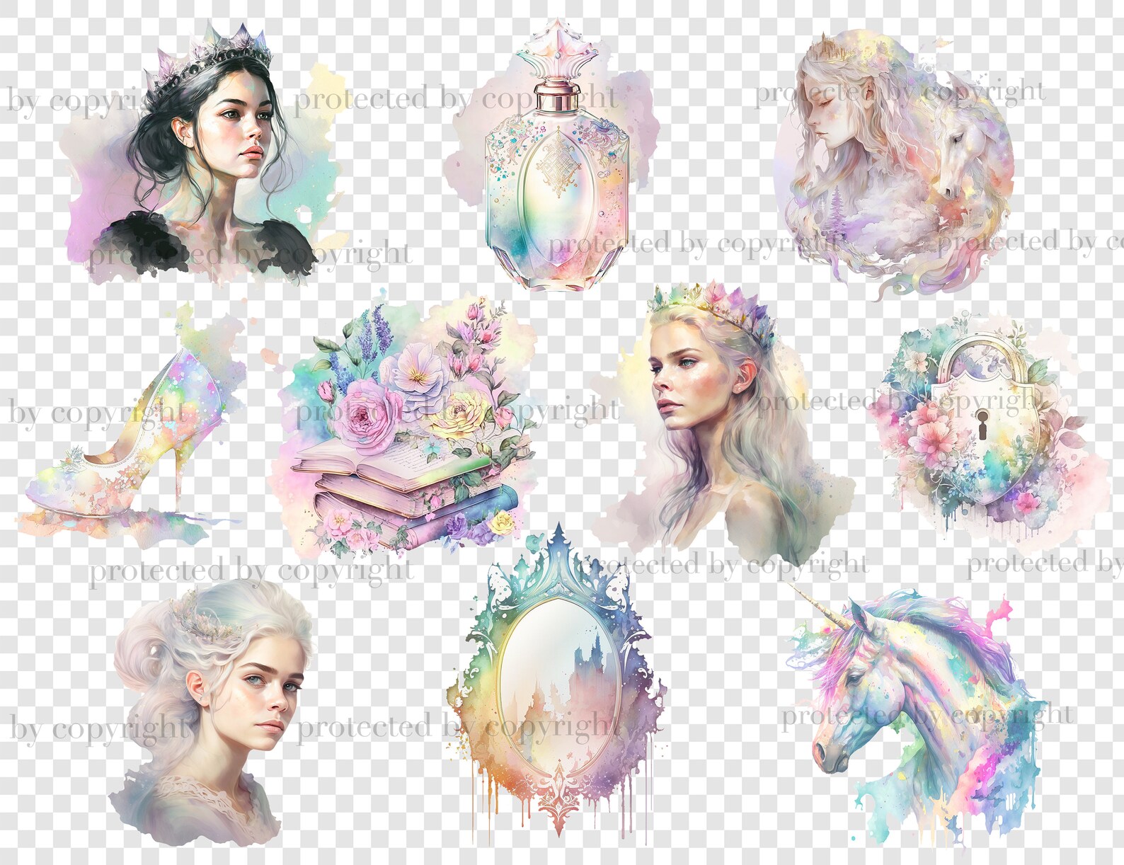 Pastel Princess Watercolor Clipart Princess Clipart PNG - Etsy