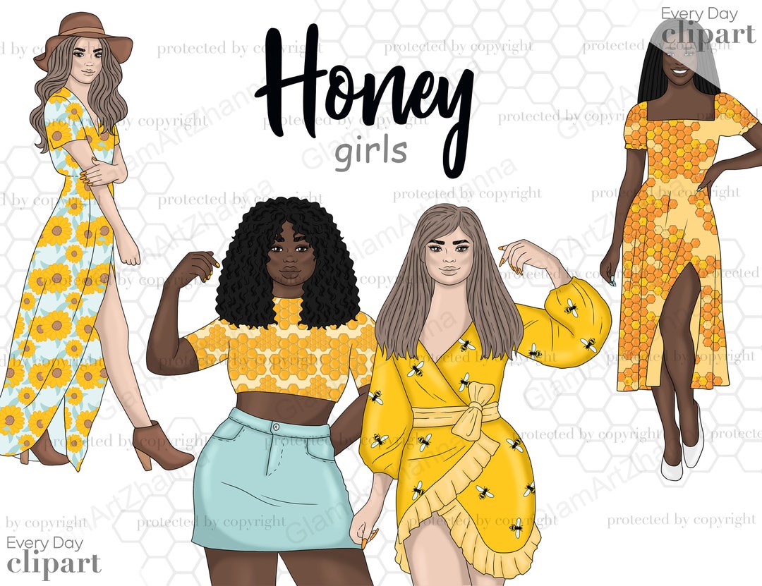 Spring Honey Bees Girl Clipart, Girls Illustrations, Planner Graphics ...
