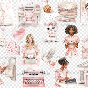 Valentine's Day Clipart Love Letter Png Planner Girl Clip Art Romantic ...