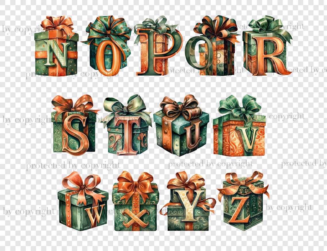 Birthday Gift Box Alphabet Clipart (PNG, PDF) - Etsy