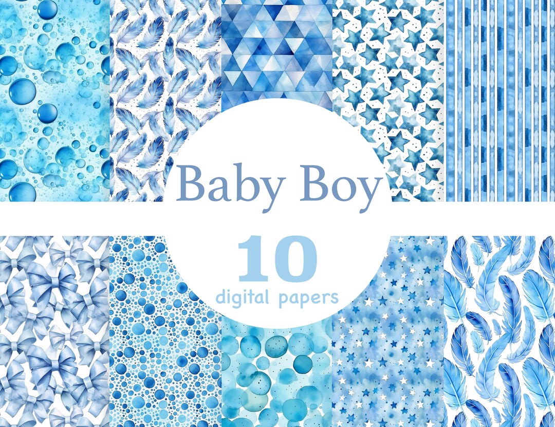 Blue Baby Boy Digital Paper, Baby Boy Seamless Pattern, Baby Shower ...