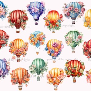 Floral Hot Air Balloons Clipart, Nursery Art, Card Making, Png File for ...