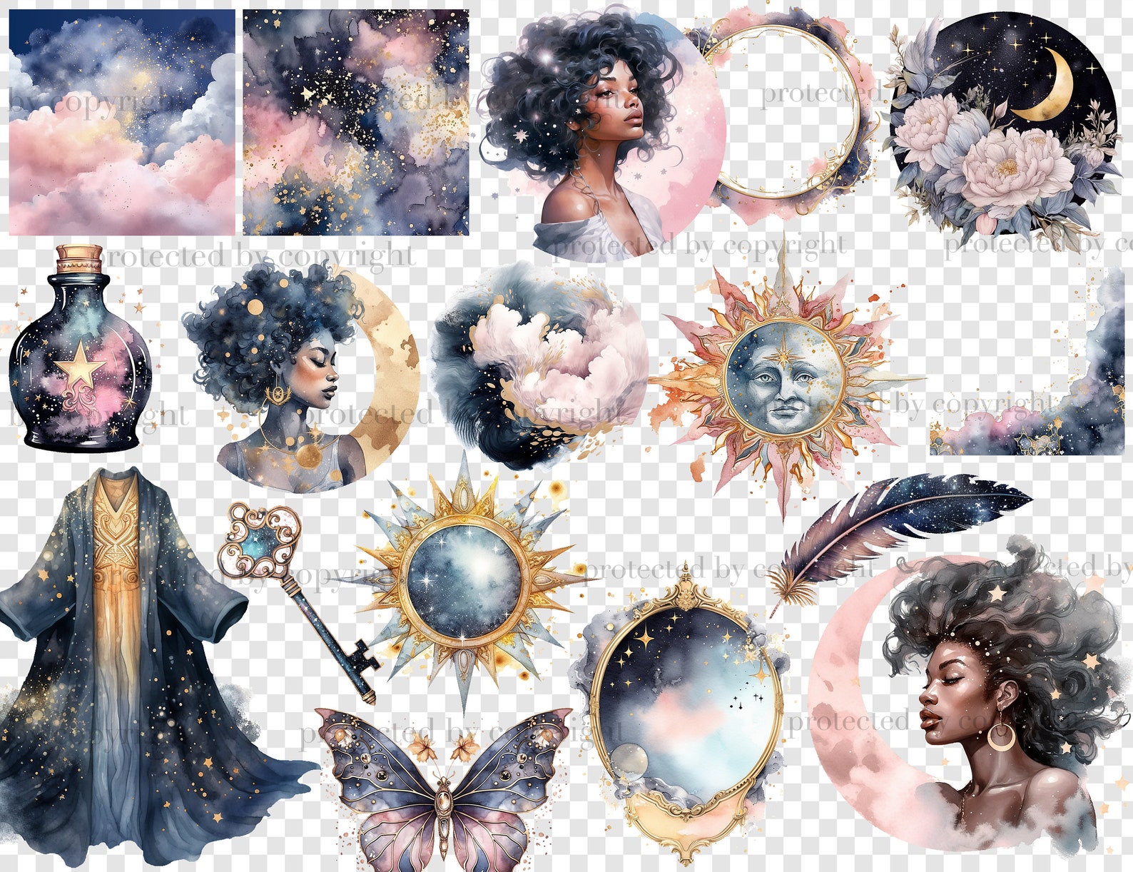 Celestial Moon Clipart Celestial Window Watercolor Clipart - Etsy