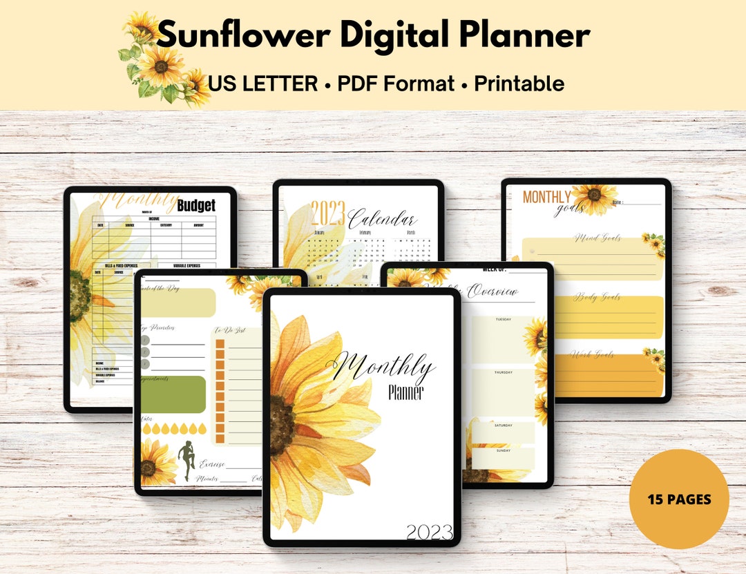 Sunflower Digital Planner - PDF Download- Monthly and Daily Planner ...