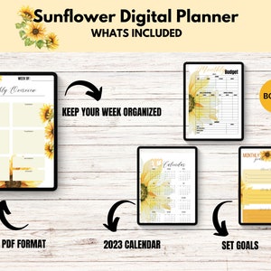 Sunflower Digital Planner - PDF Download- Monthly and Daily Planner ...