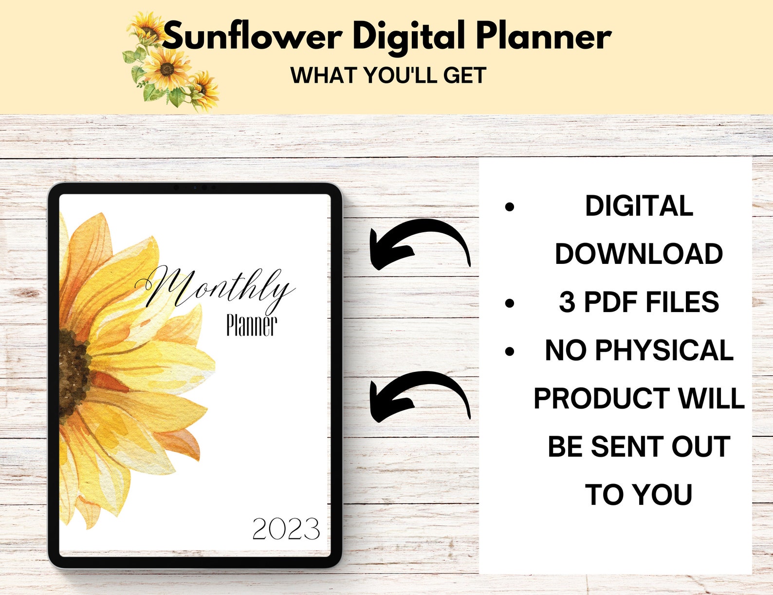 Sunflower Digital Planner - PDF Download- Monthly and Daily Planner ...