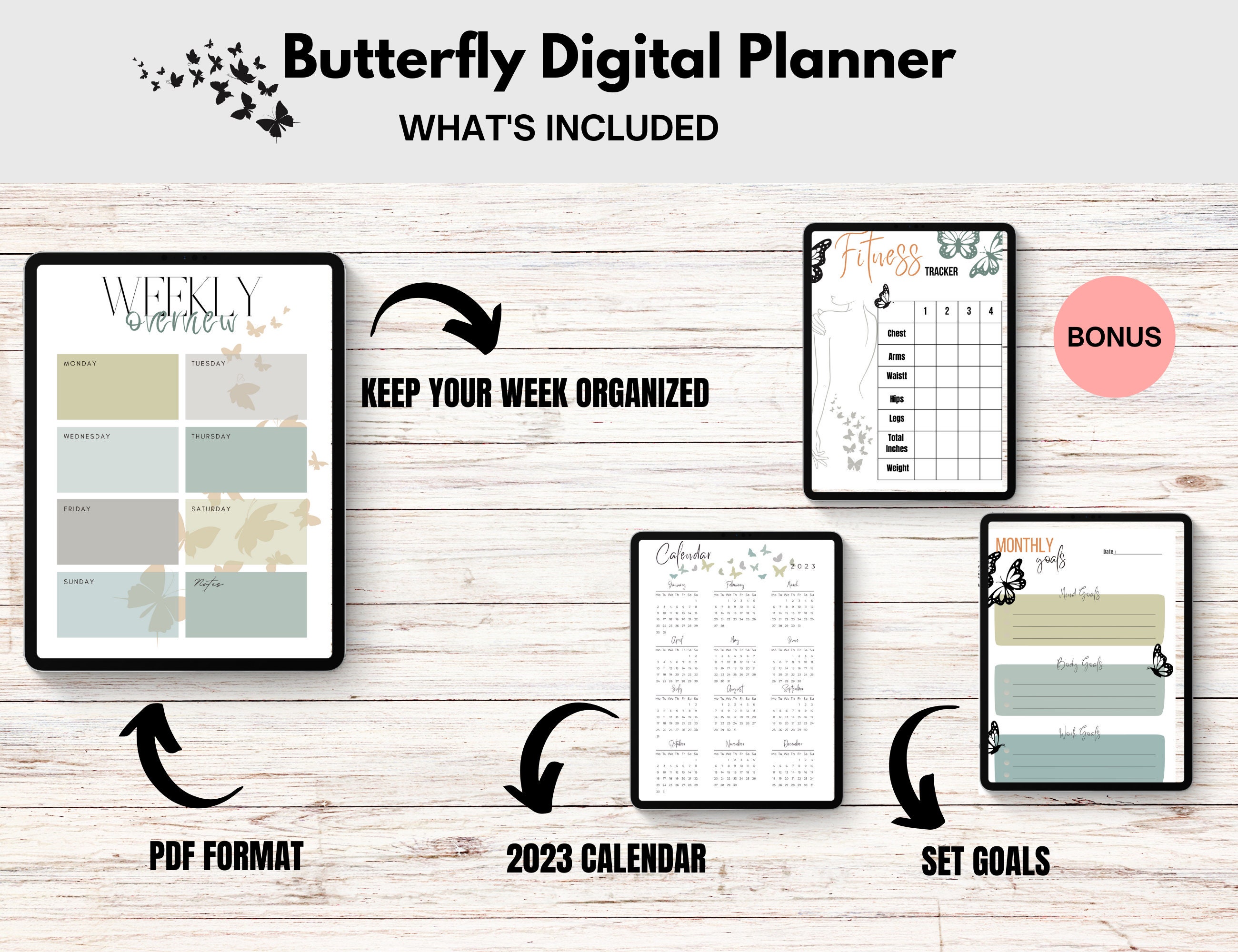 Butterfly Digital Planner - Weight Loss Tracker - PDF Download ...
