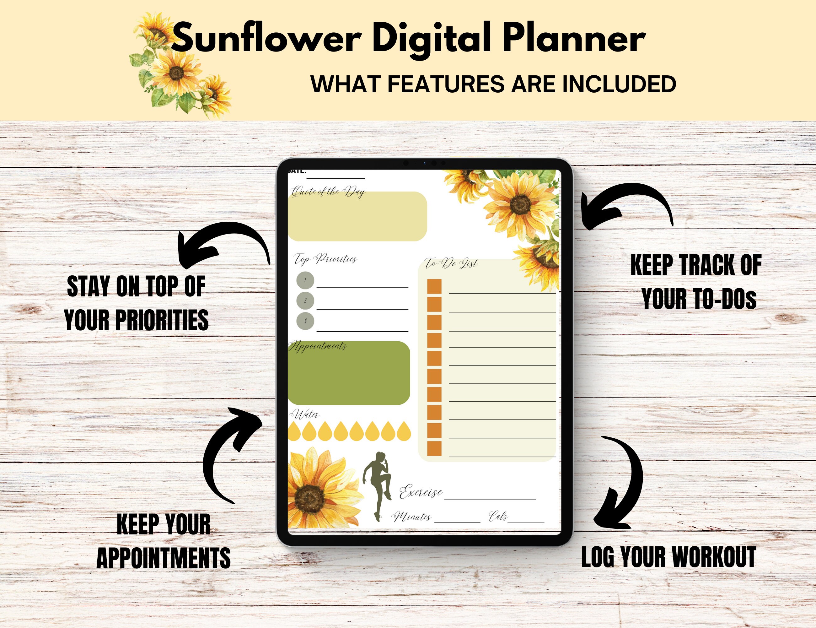 Sunflower Digital Planner - PDF Download- Monthly and Daily Planner ...