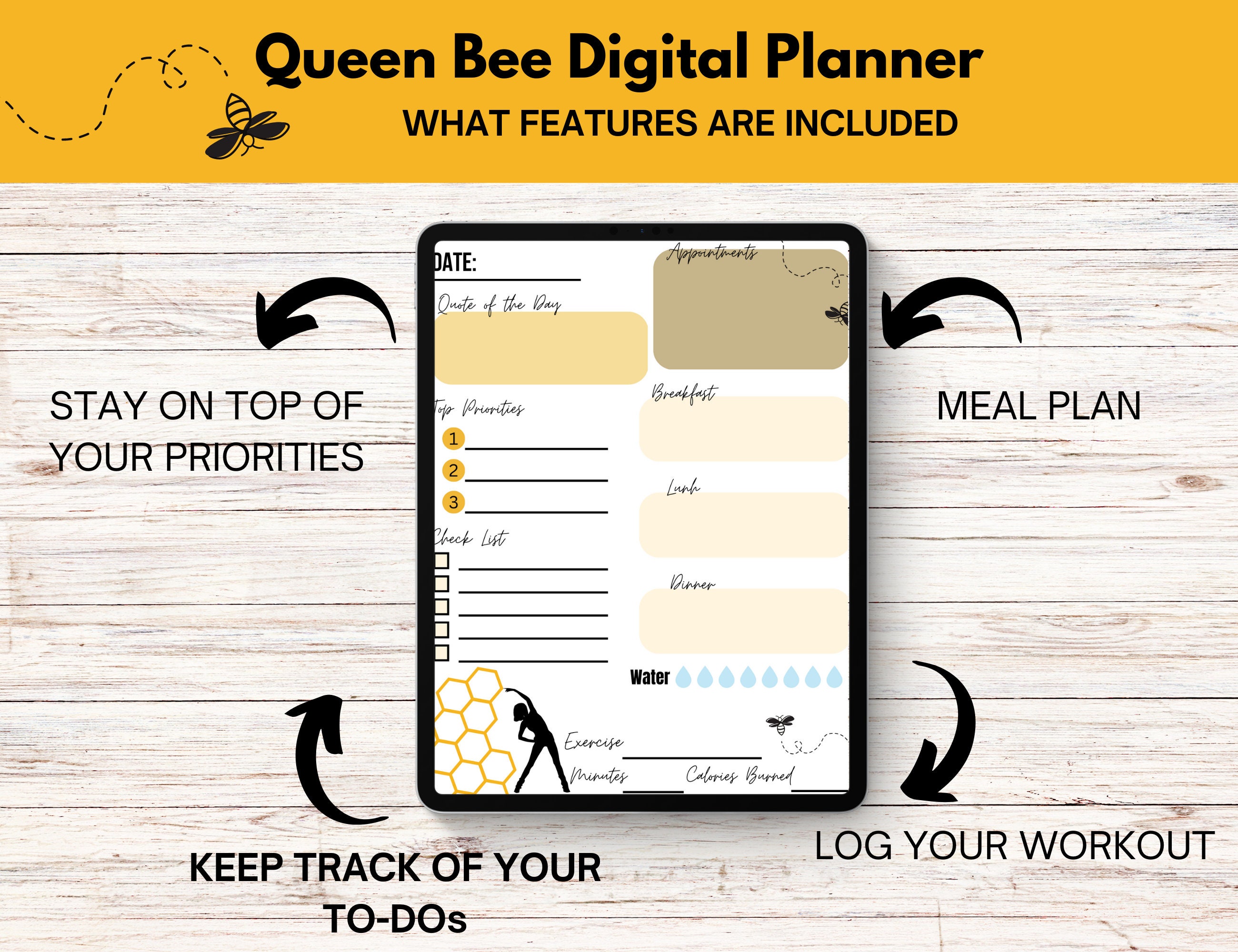 Trendy Queen Bee Work From Home Planner PDF Download Good Notes App ...