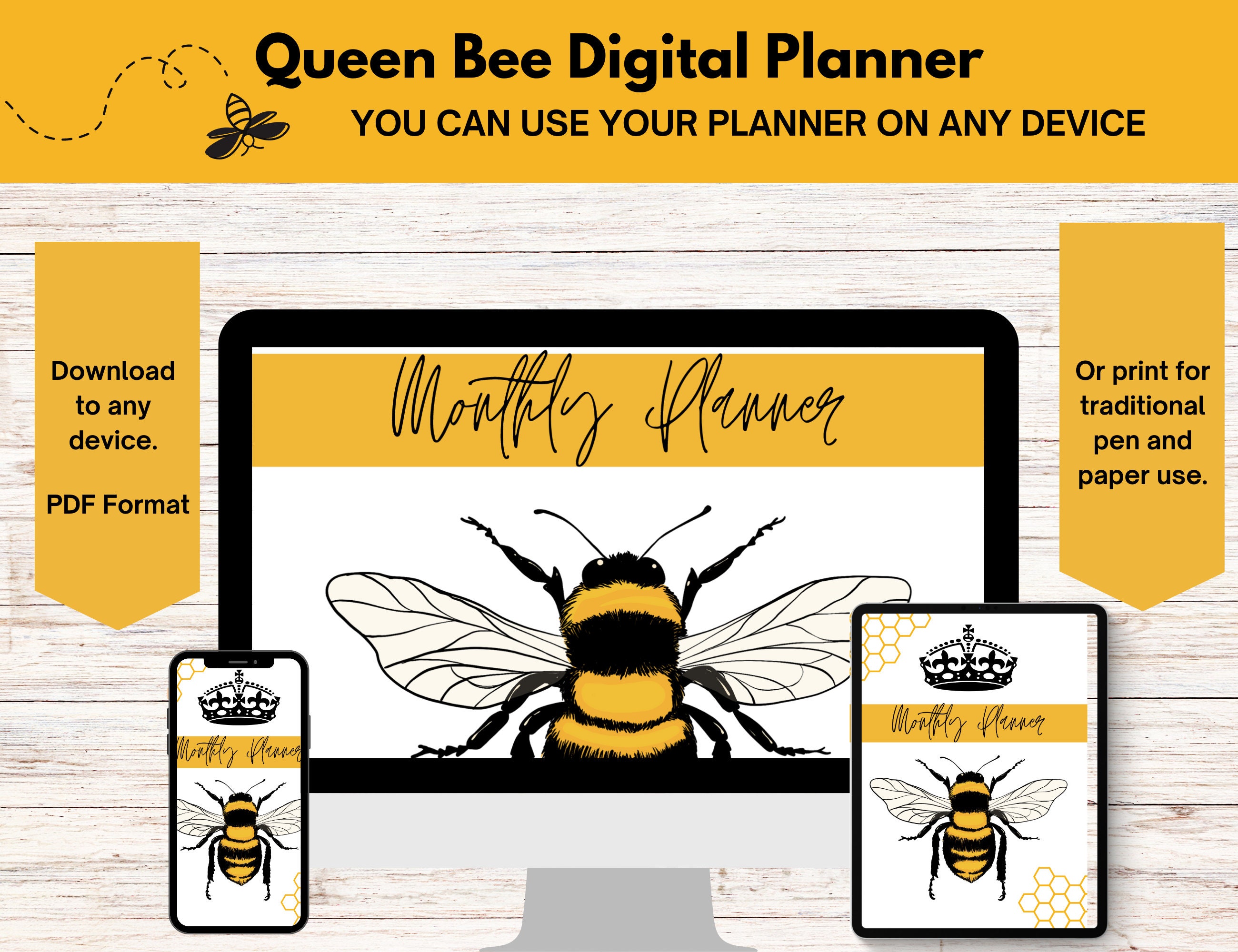 Trendy Queen Bee Work From Home Planner PDF Download Good Notes App ...