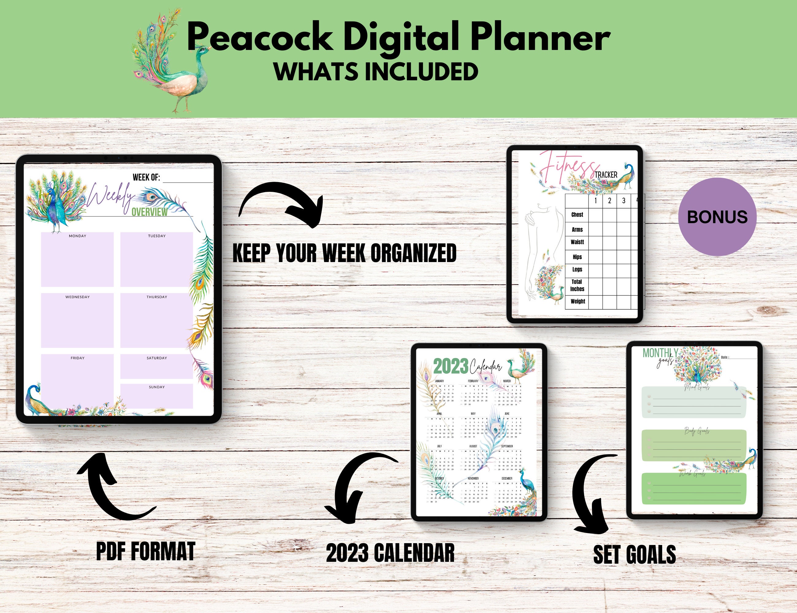 Peacock Digital Planner - PDF Download- Monthly and Daily Planner ...
