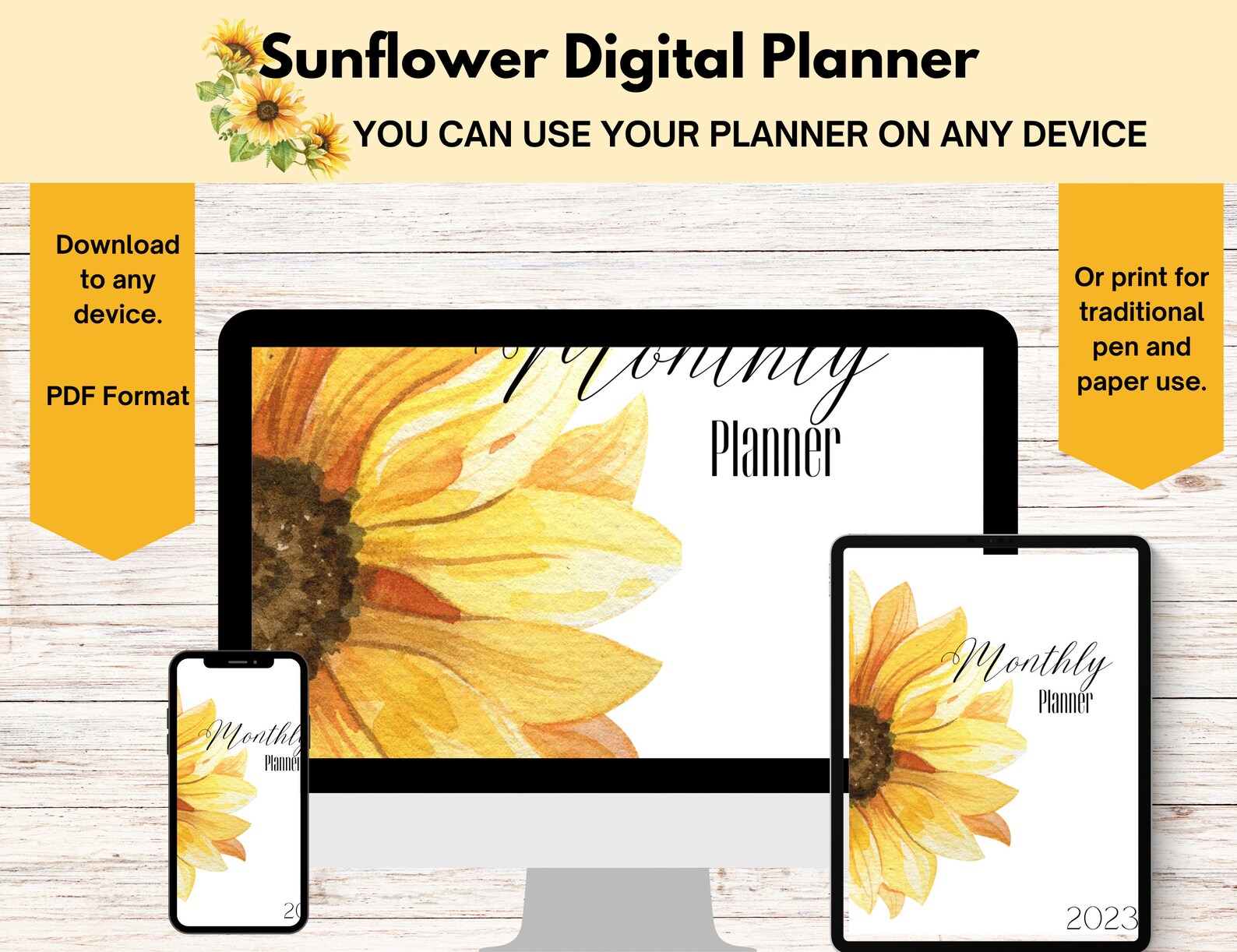 Sunflower Digital Planner - PDF Download- Monthly and Daily Planner ...