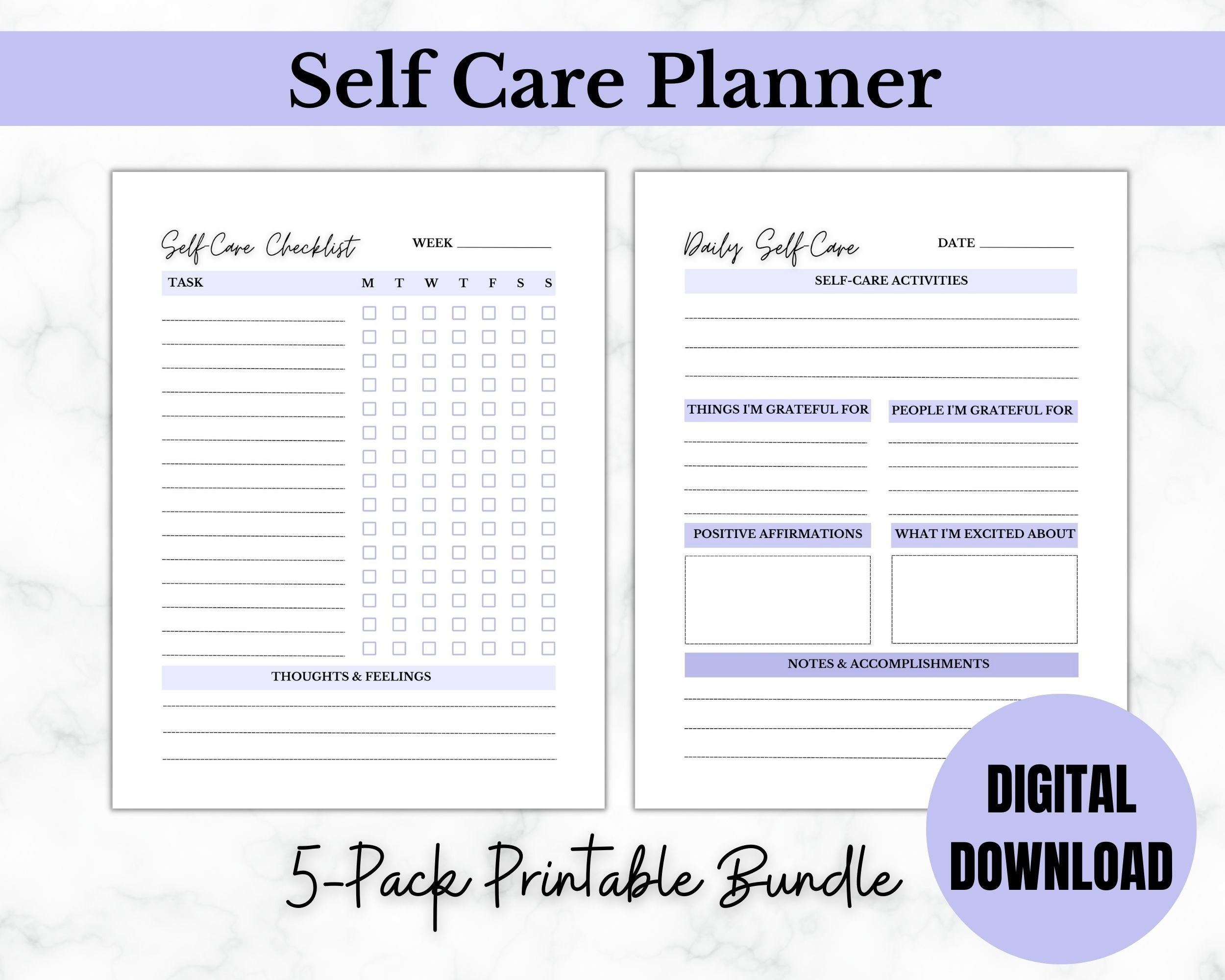 Self-care Planner Checklist for Wellness & Mental Health, Daily Well ...