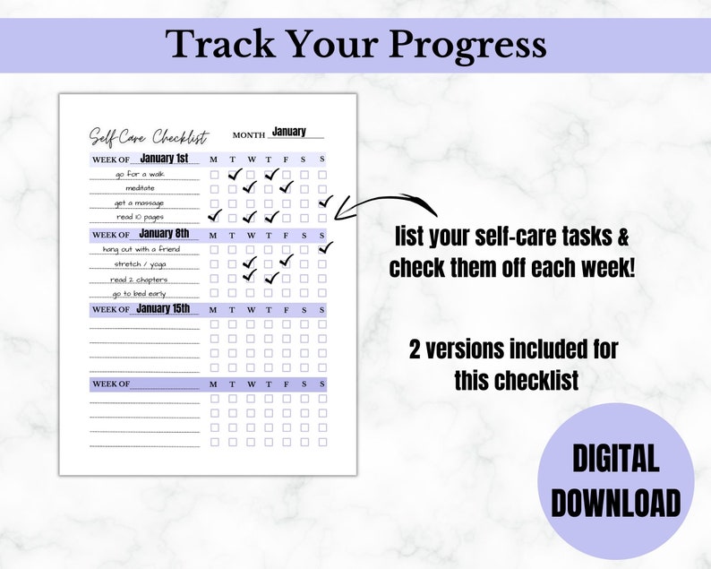 Self-care Planner Checklist for Wellness & Mental Health, Daily Well ...