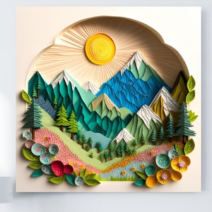 Quilling Art Print Set: Paper Cut Mountains Landscape (digital Download ...
