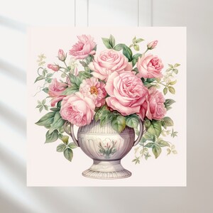 Shabby Chic Pink Rose Vintage Roses in a Clay Vase in Shabby Chic Style ...