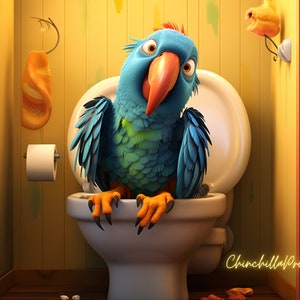 Parrot Set of 5 Sitting on the Toilet Reading Newspaper Parrot in the ...