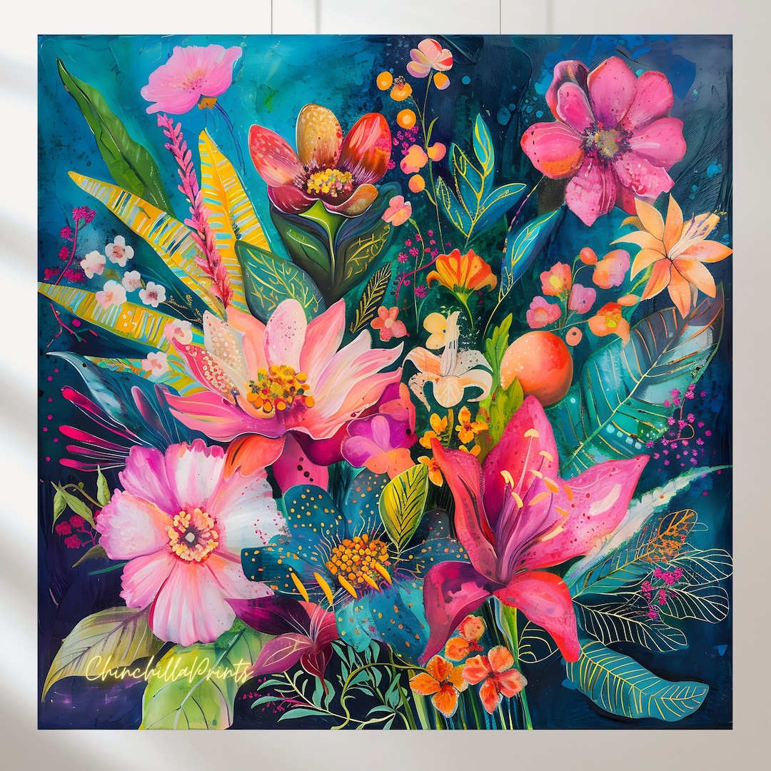 Eclectic Floral Poster Flower Wall Art Colorful Bouquet Painting ...