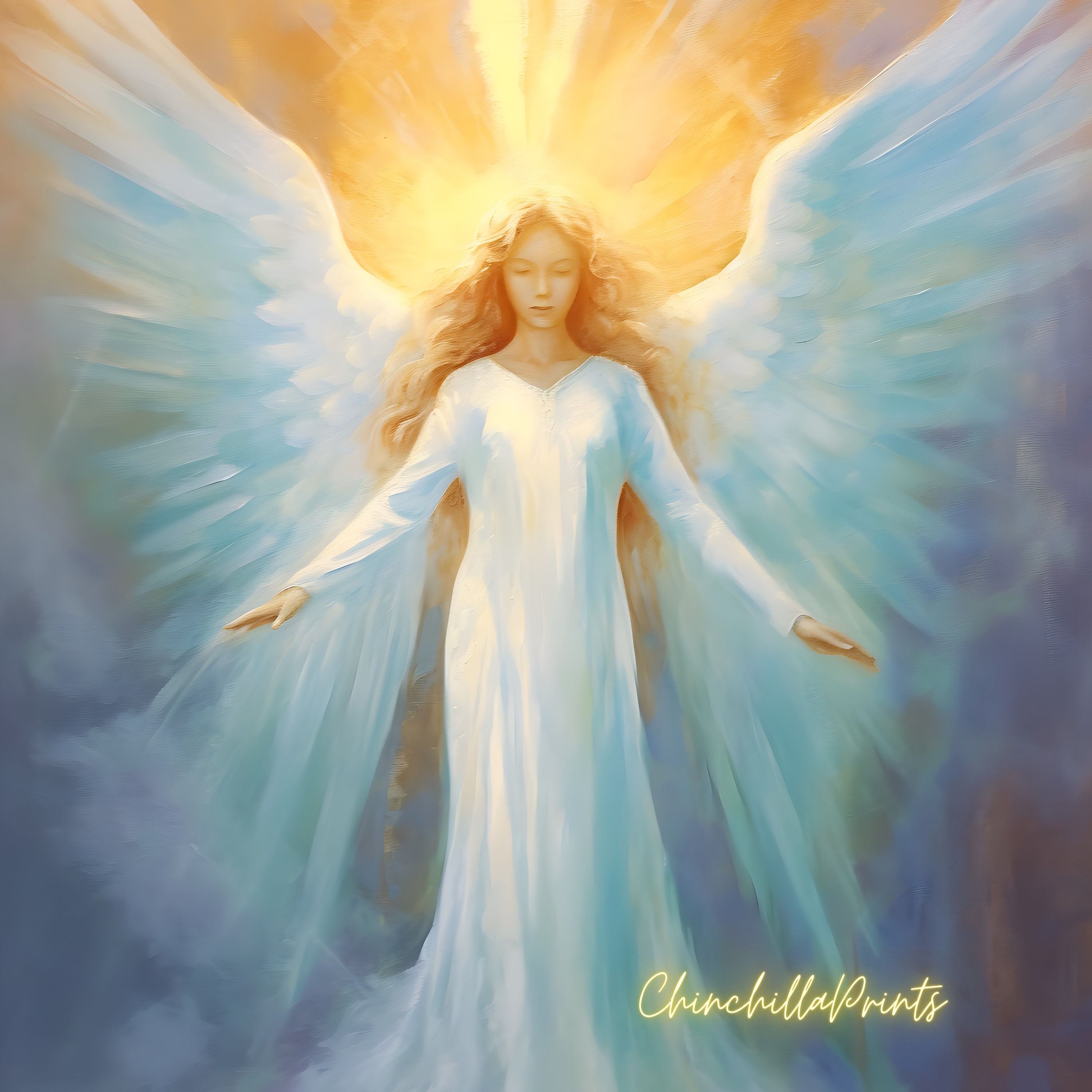 Angel of Light, Angel of Divine Light, Art Abstract Angel Print Oil ...