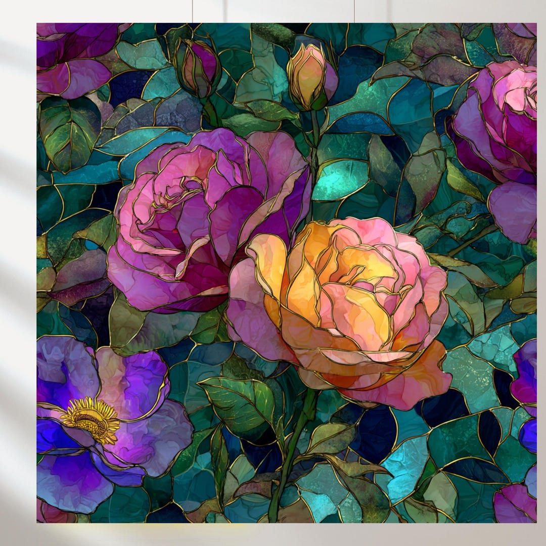 Roses Set of 20 Victorian Painting, Stained Glass Victorian Flower ...