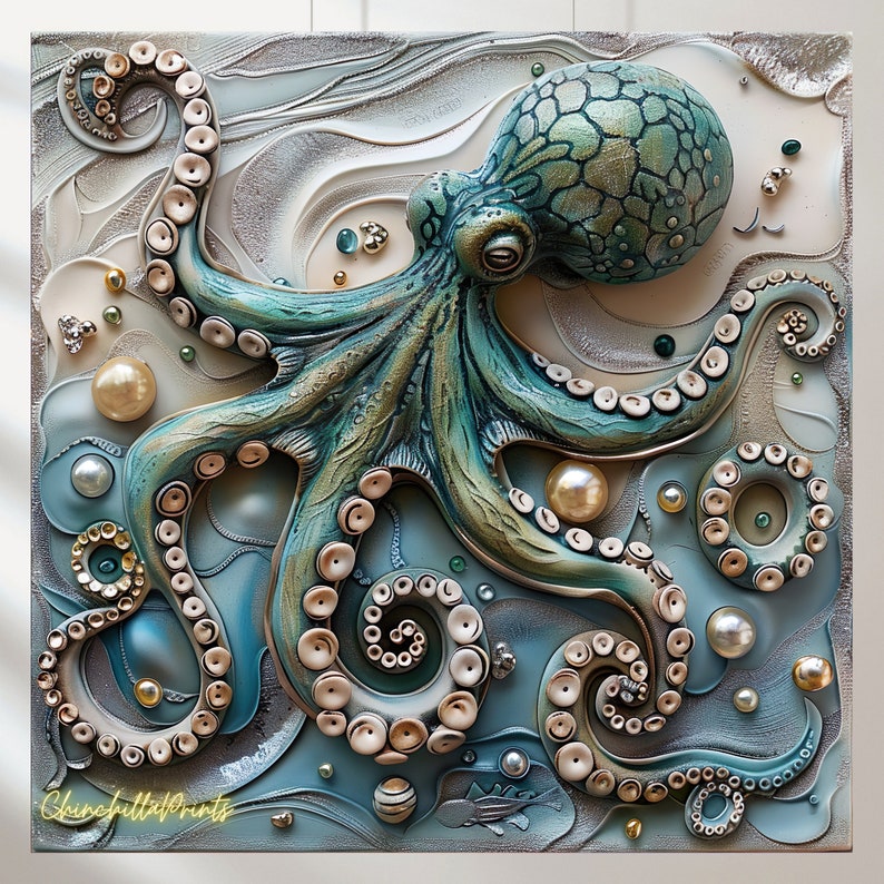 Textured Octopus Wall Art: 3D Nautical Rock Inlay (digital Download) - Etsy