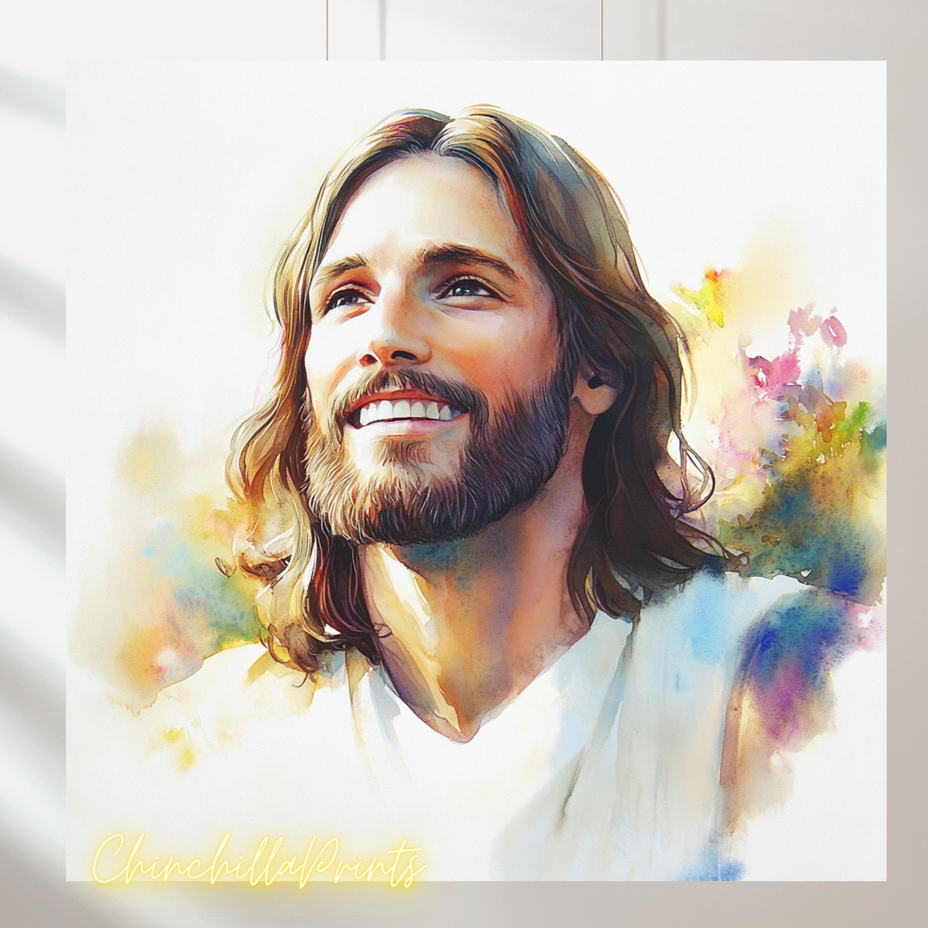Jesus Watercolor Art Prints - Christ's Embrace, Smile - Xmas Gift ...