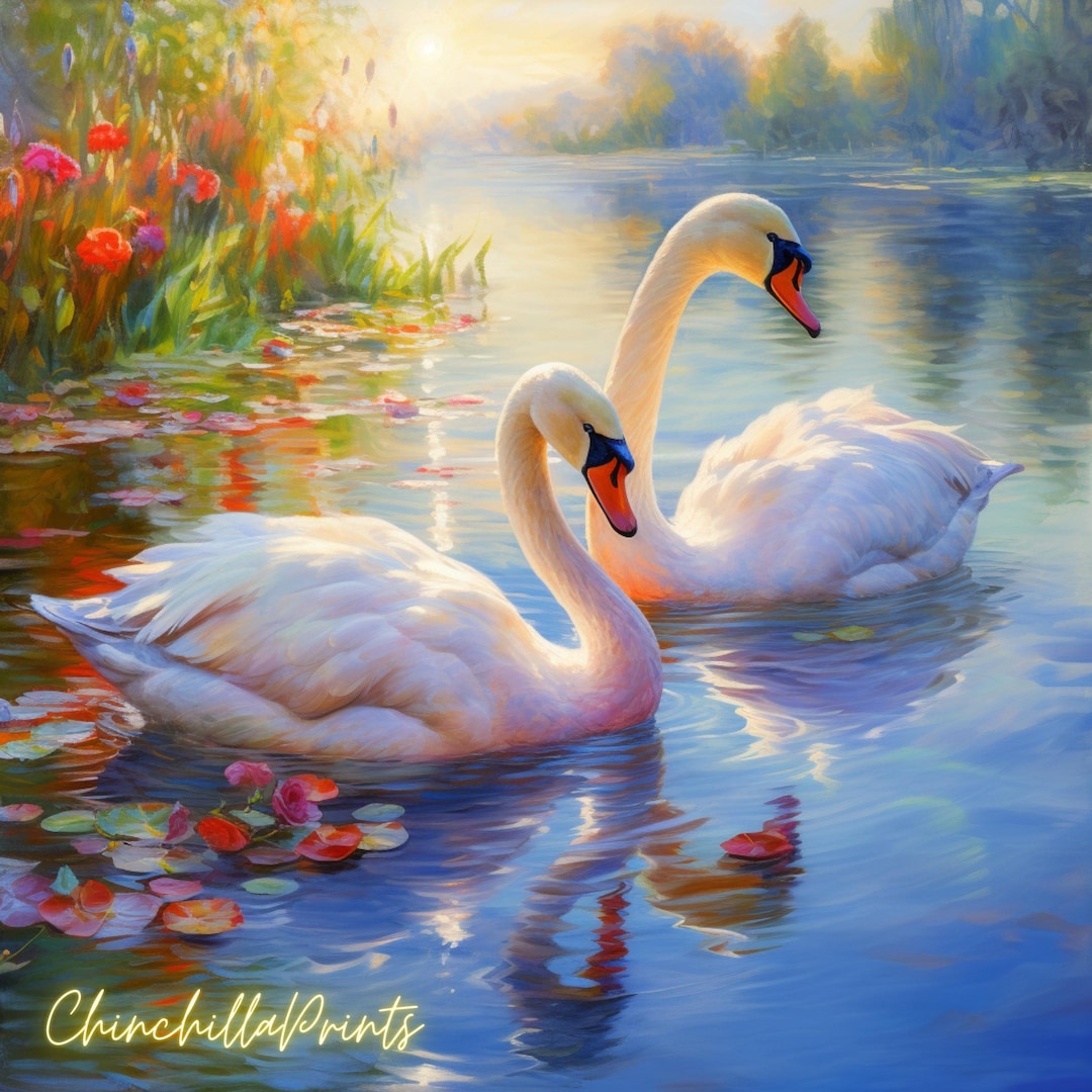Swan Lake Art Print Set: Serene Landscape Painting (digital Download ...