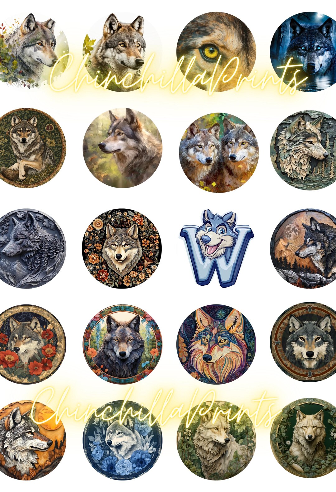 Hoja de collage de animales de lobo: cabujones (descarga digital) de 45 ...