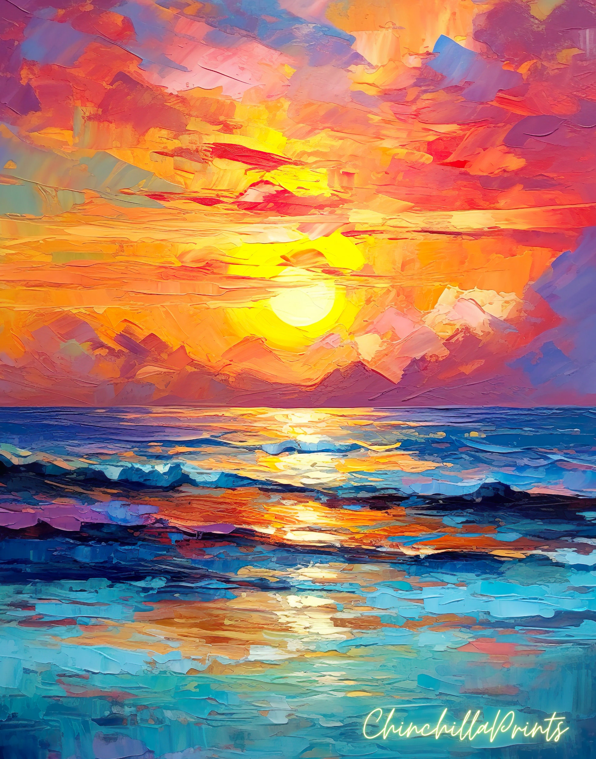 Abstract Beach Art, Abstract Art Coastal, Abstract Seascape Art, Bright ...