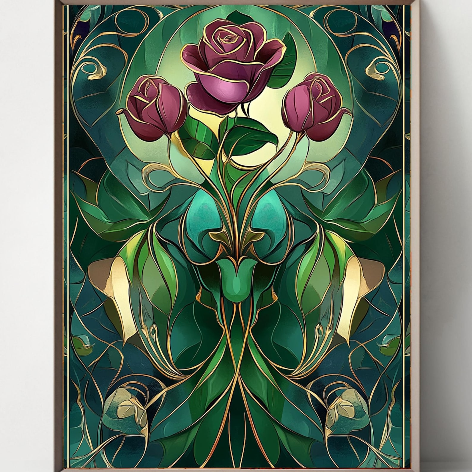 Set of 4 Art Deco Floral Stained Glass Print Set (digital Download) - Etsy