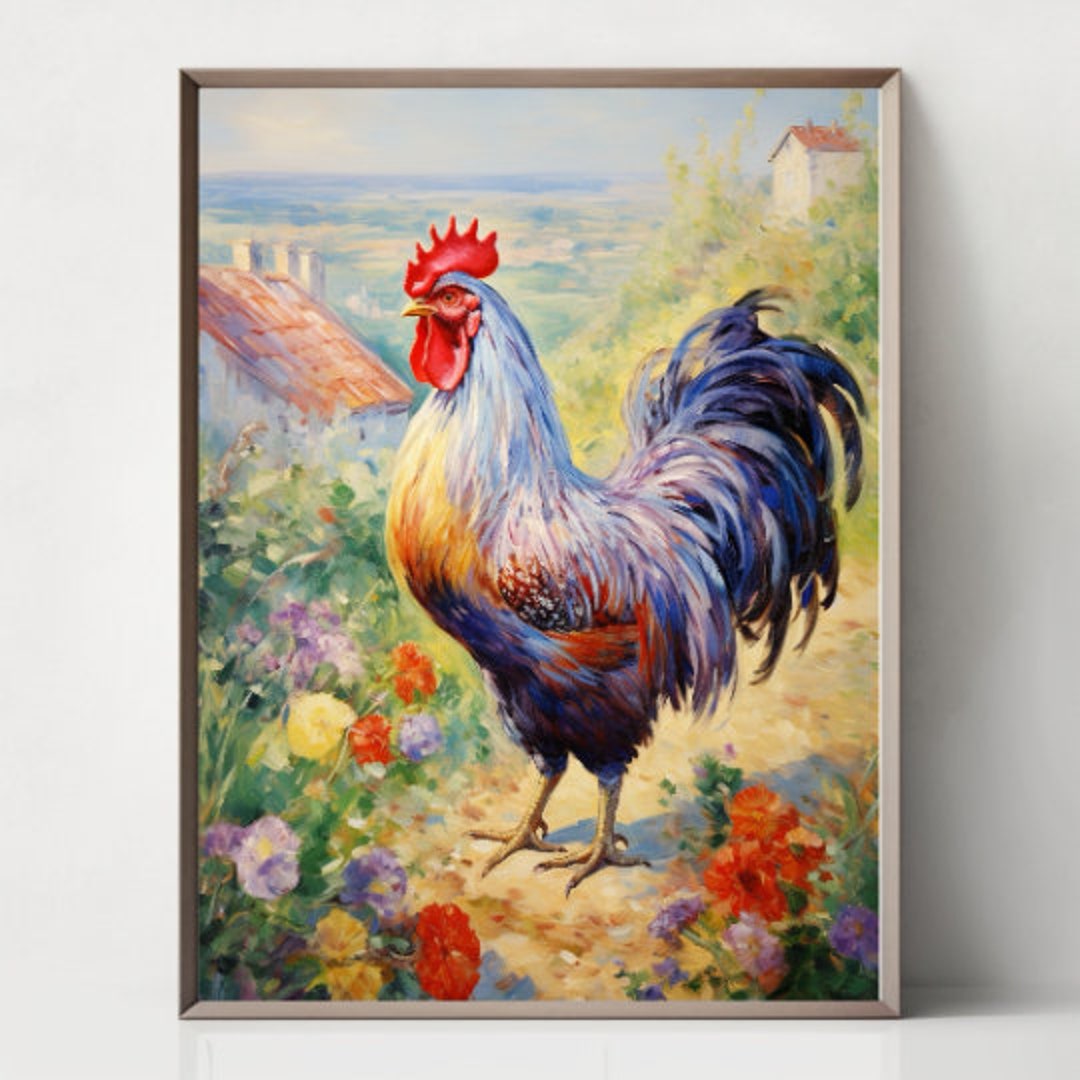 Rooster Art Print, Colorful Rooster Painting Birds Wall Art Chicken ...