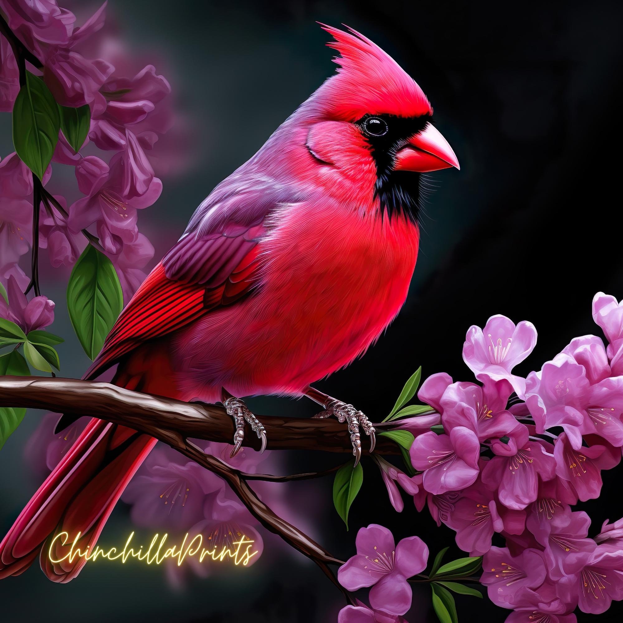 Red Cardinal on a Rhododendron Branch Cardinal and - Etsy