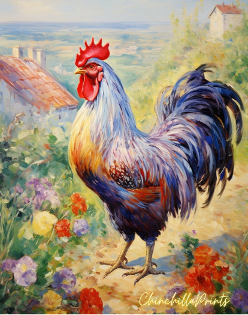 Rooster Art Print, Colorful Rooster Painting Birds Wall Art Chicken ...