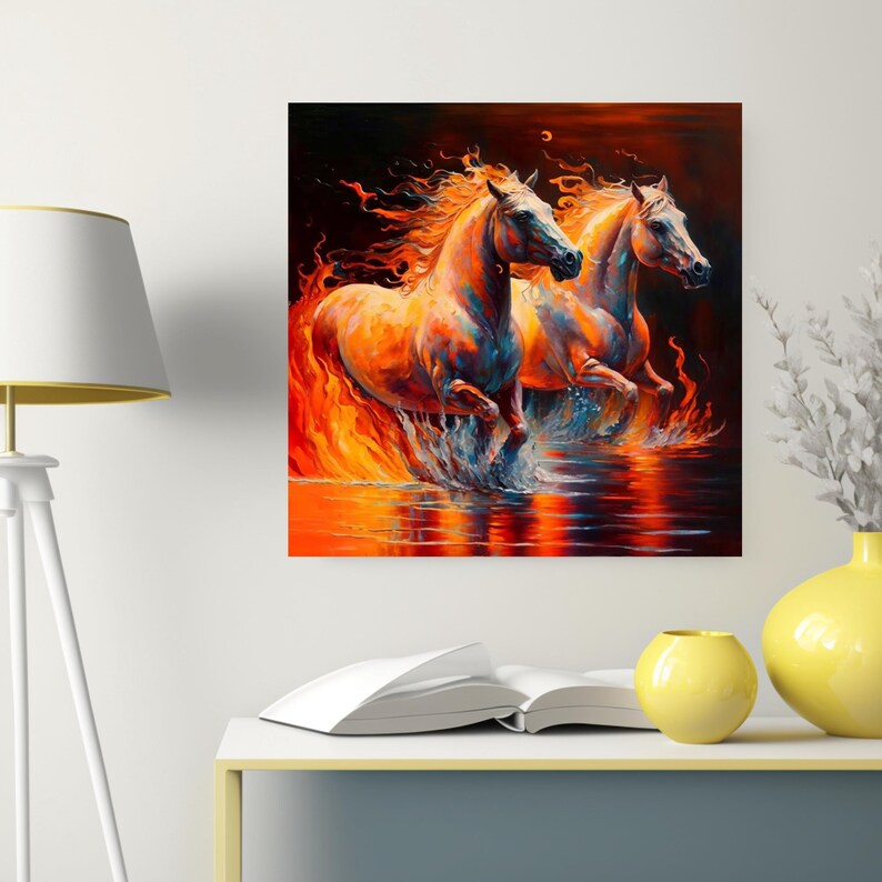 Fiery Red Horses Art Print: Dramatic Equine Wall Decor (digital ...