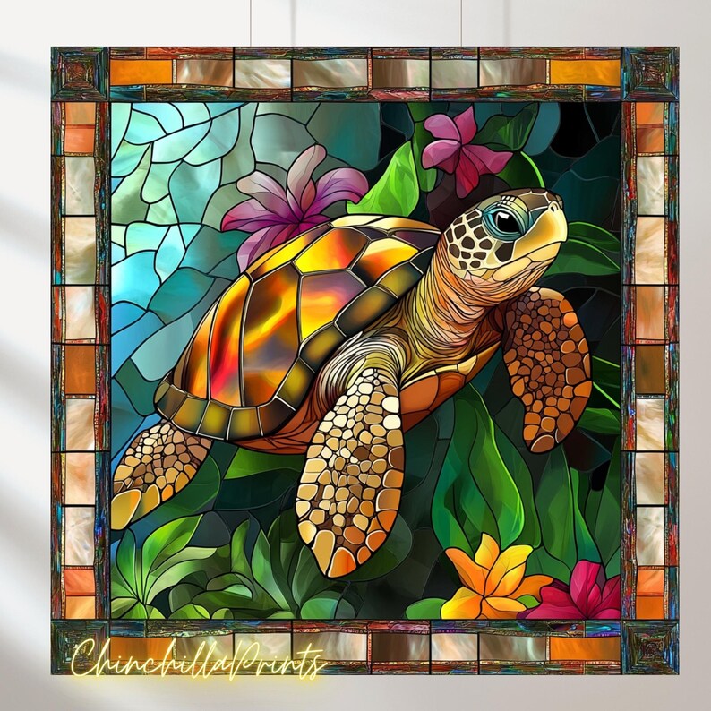 Turtle Stained Glass Art Print Set (digital Download) - Etsy