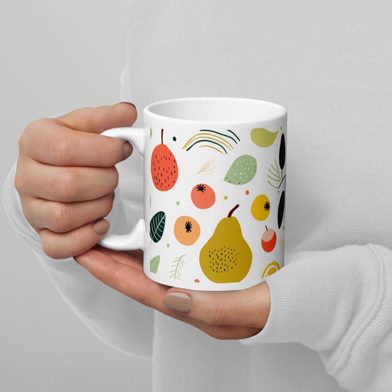 White Glossy Mug With Fruits, Minimalistic Style Mug, Cute, Pastel ...