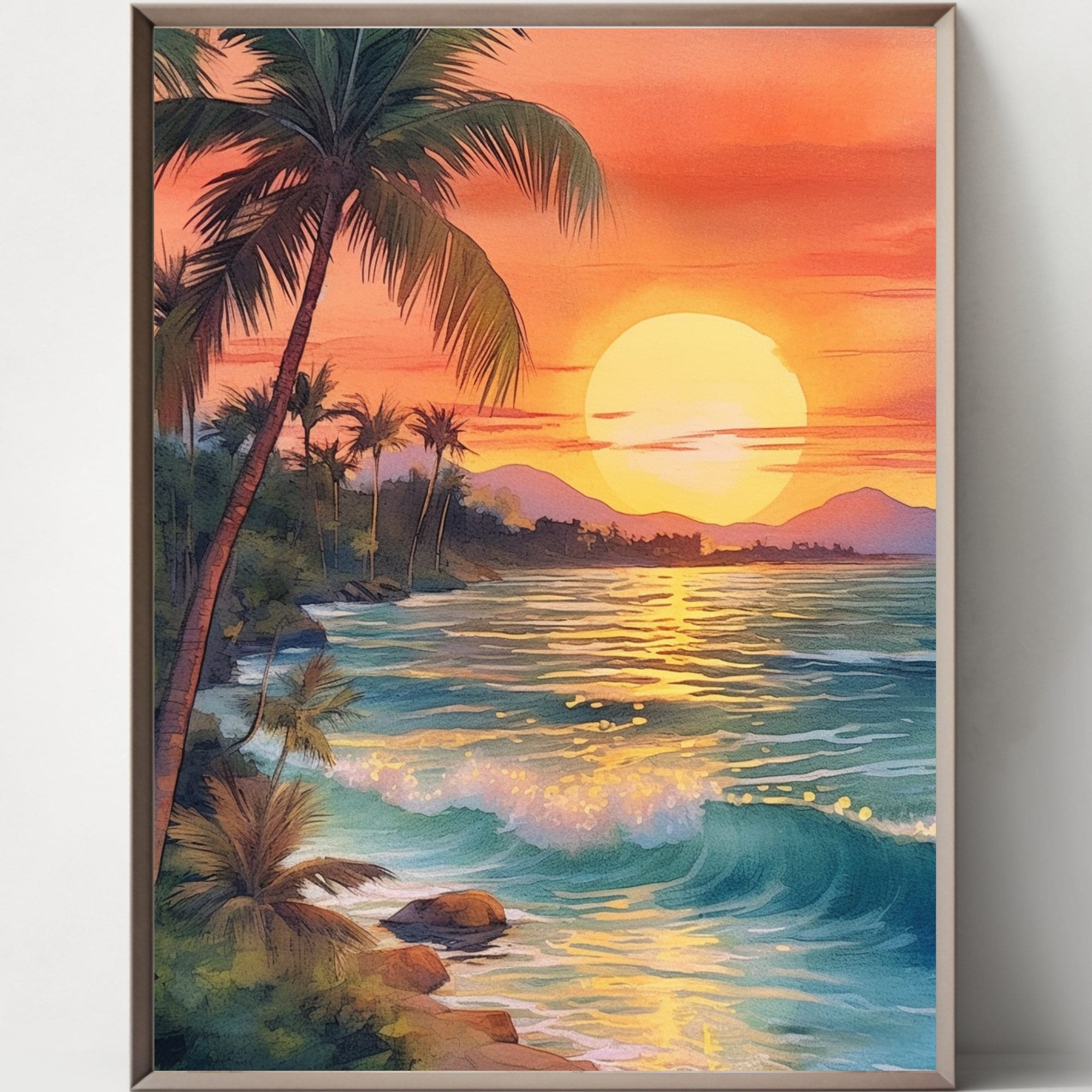 Ocean Sunset Picture, Watercolor Sunset, Watercolor Sunset Painting ...