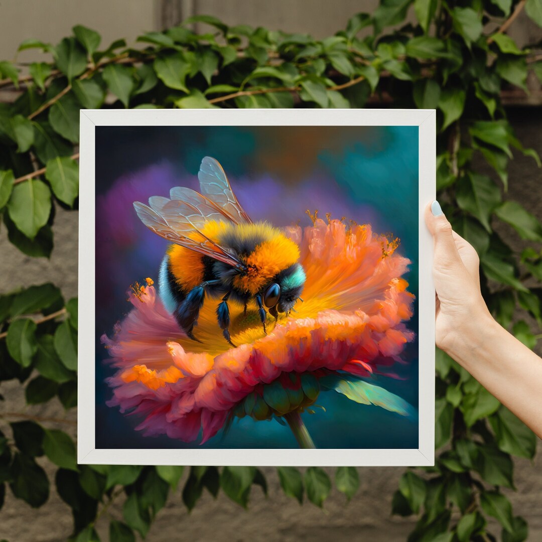 Bumblebee on a Flower Bumblebee Art Print Oil Style Bee Art - Etsy