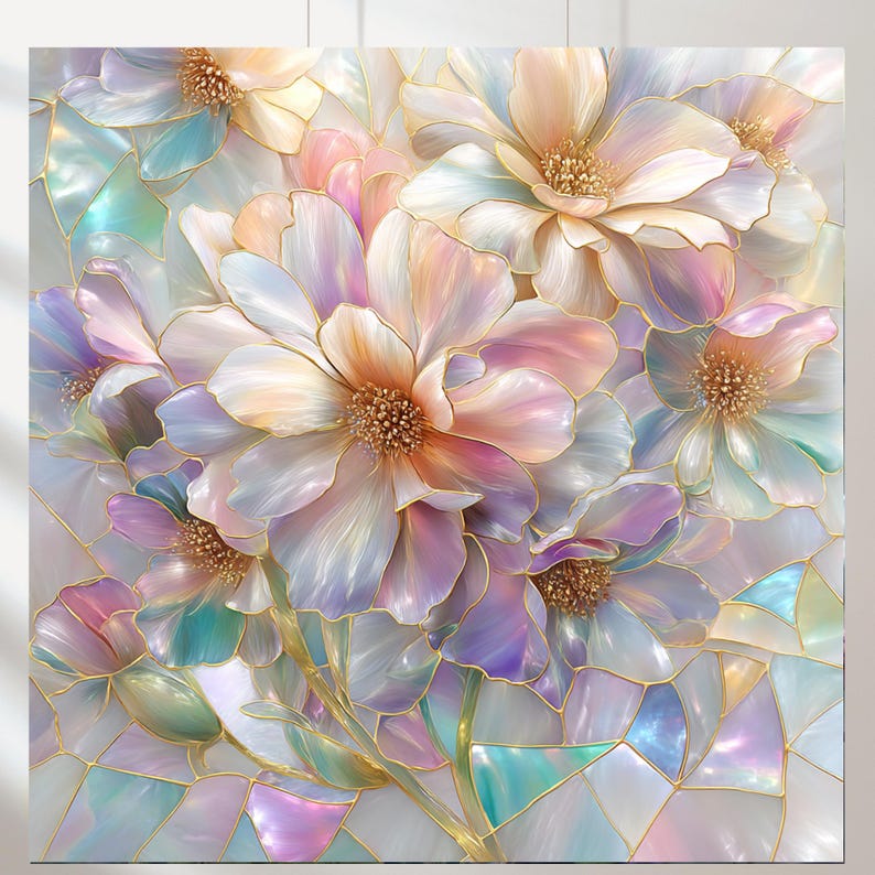 Set of 5 Victorian Stained Glass Flower Painting: Golden Age Art - Etsy