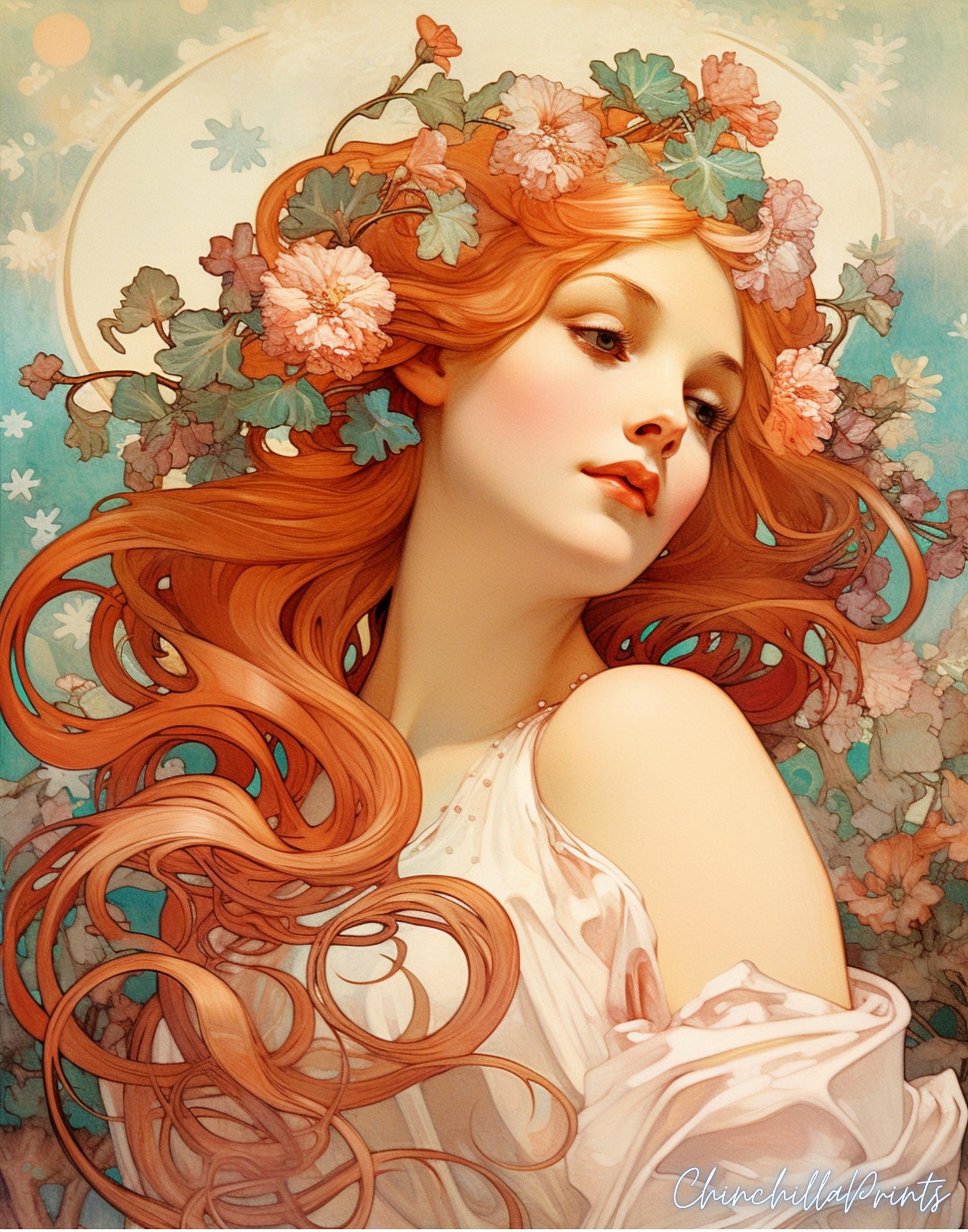 Set of 5 Art Nouveau Woman Poster: Alphonse Mucha Style (digital ...