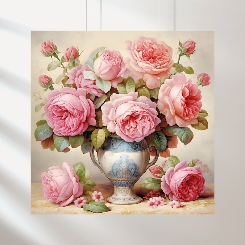 Shabby Chic Pink Rose Vintage Roses in a Clay Vase in Shabby Chic Style ...