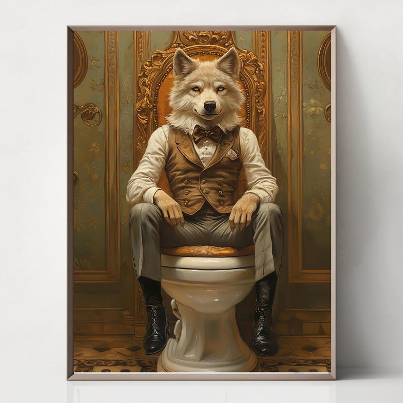 Set of 3 Funny Cowboy Wolf Prints for the Bathroom - Digital File for ...