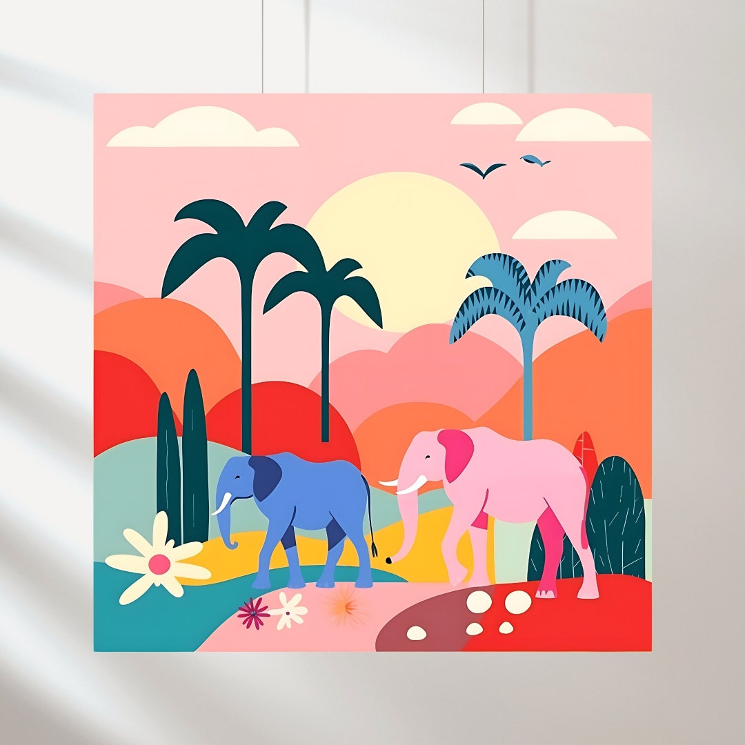 2 Elephant Art Posters Simple Illustration Matisse Style - Etsy